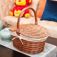 China Oval Handmade Durable Wicker Picnic Storage Basket Willow Woven Basket with Removable Washable Lining  for Kids Camping for sale