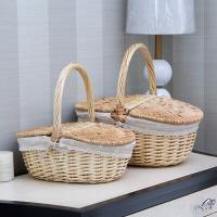 China Oval Handmade Durable Wicker Picnic Storage Basket Willow Woven Basket with Removable Washable Lining  for Kids Camping for sale