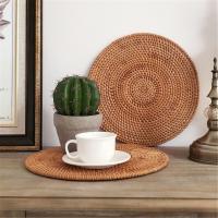 China Outdoorlling Placemats Rattan Circle Round Placemat Kitchen Dinnerware Decorative Plate Table Dish Pad Hand Weavpe Contemporary for sale