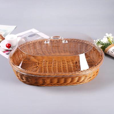 China Cheap Rattan Food Storage Basket Kitchen Storage Basket Buffet Food Basket With Lid Plastic Multifunction Brown Customer Size for sale