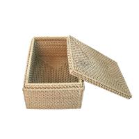 China Hot Sale Hand-woven Rottan Storage Basket Hotel Office Living Room Bedroom Square Storage Basket With Lid for sale