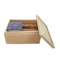 China Hot Sale Hand-woven Rottan Storage Basket Hotel Office Living Room Bedroom Square Storage Basket With Lid for sale