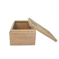 China Hot Sale Hand-woven Rottan Storage Basket Hotel Office Living Room Bedroom Square Storage Basket With Lid for sale