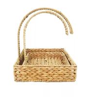 China Square Natural Banana Leaf Eco-Friendly Food Storage Trays Handle Single Tier for Kitchen Living Room Tableware Beverage Use for sale