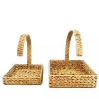 China Square Natural Banana Leaf Eco-Friendly Food Storage Trays Handle Single Tier for Kitchen Living Room Tableware Beverage Use for sale
