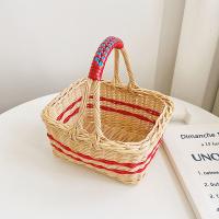 China Multi-Colored Handmade Mini Handle Flower Basket Wicker Outdoor Food Basket for sale