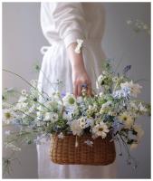 China Oval Shape Handle Flower Basket Indonesian Rattan Woven Mini Waterproof Picnic Basket for sale