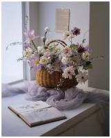 China Oval Shape Handle Flower Basket Indonesian Rattan Woven Mini Waterproof Picnic Basket for sale