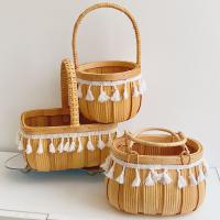 China Wedding Decoration Handmade Bamboo Flower Basket Natural Woven Food Fruit Basket With Handle for sale