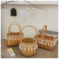 China Wedding Decoration Handmade Bamboo Flower Basket Natural Woven Food Fruit Basket With Handle for sale