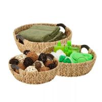 China Hot Sale Handmade Natural Water Hyacinth Tray with Handle Woven Basket Rattan Woven Basket for sale