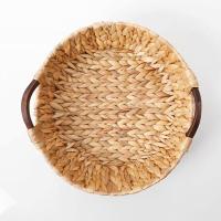 China Hot Sale Handmade Natural Water Hyacinth Tray with Handle Woven Basket Rattan Woven Basket for sale