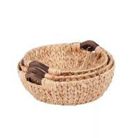 China Hot Sale Handmade Natural Water Hyacinth Tray with Handle Woven Basket Rattan Woven Basket for sale
