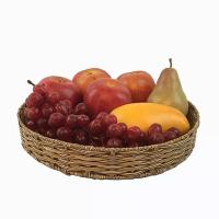 China Custom Handmade Woven Round PE Rattan Hamper Rolling Storage Tray Fruit Tray for sale