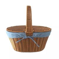 China Custom Handmade Woven Plastic Rattan Outdoor Picnic Basket With Lid for sale