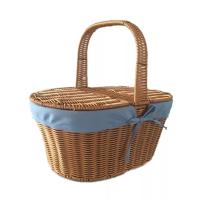 China Custom Handmade Woven Plastic Rattan Outdoor Picnic Basket With Lid for sale