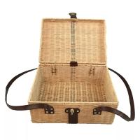 China OEM Handmade Woven Natural Plastic Rattan Picnic Basket With Leather Handle for sale