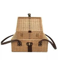 China OEM Handmade Woven Natural Plastic Rattan Picnic Basket With Leather Handle for sale