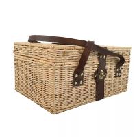 China OEM Handmade Woven Natural Plastic Rattan Picnic Basket With Leather Handle for sale