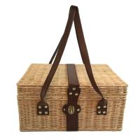 China OEM Handmade Woven Natural Plastic Rattan Picnic Basket With Leather Handle for sale