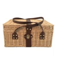 China OEM Handmade Woven Natural Plastic Rattan Picnic Basket With Leather Handle for sale