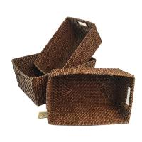 China Superior Quality Natural Rattan Decorative Storage Basket Set Durable Handmade Woven Storage Basket Set for sale