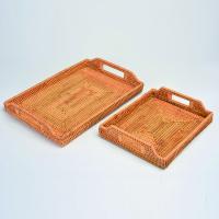 China Set of 2 Food Serving Tray Natural Rattan Storage Tray Hand Weaving Rattan Tray for sale