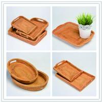 China Set of 2 Food Serving Tray Natural Rattan Storage Tray Hand Weaving Rattan Tray for sale