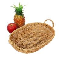China Hot Selling Restaurant Food Tray Hand-woven Durable Multi-purpose Oval Double Handle Storage Tray for sale