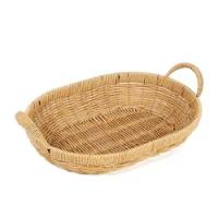 China Hot Selling Restaurant Food Tray Hand-woven Durable Multi-purpose Oval Double Handle Storage Tray for sale