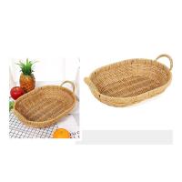 China Hot Selling Restaurant Food Tray Hand-woven Durable Multi-purpose Oval Double Handle Storage Tray for sale