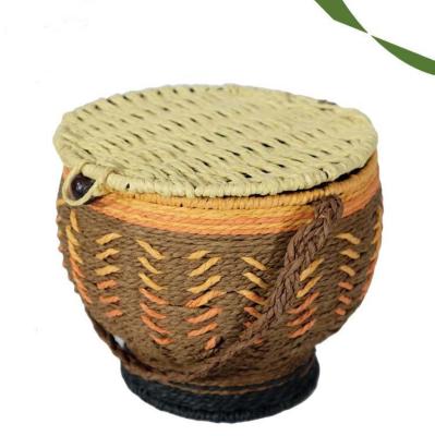 China 2022 Latest Hand Woven Round Fruit Basket with Cover Storage Basket for sale
