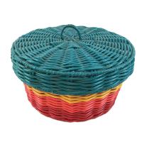 China 2022 Latest Hand Woven Round Fruit Basket with Cover Storage Basket for sale