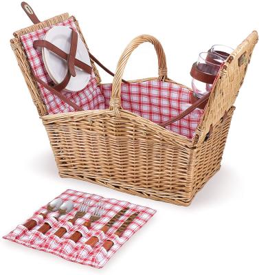 China Factory Wholesale Large Size Picnic Camping Gathering Food Storage Basket Folding Hand-woven Natural Wicker Picnic Basket for sale