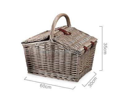 China Factory Wholesale Hand-woven Wicker Picnic Hamper With Foldable Lid Multifunction High Capacity Picnic Basket With Lining for sale