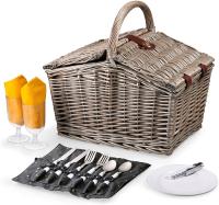 China Factory Wholesale Hand-woven Wicker Picnic Hamper With Foldable Lid Multifunction High Capacity Picnic Basket With Lining for sale