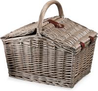 China Factory Wholesale Hand-woven Wicker Picnic Hamper With Foldable Lid Multifunction High Capacity Picnic Basket With Lining for sale