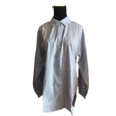 China Blue And White Striped Spring Turn Down Collar Shirt for sale
