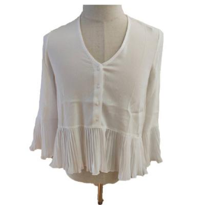 China Button V Neck Fold Hem And Sleeve XS Ladies Casual Wear for sale