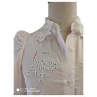 China Women Turn Down Collar Algodon White Puff Sleeve Blouse for sale