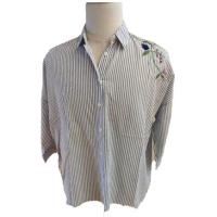 China Embroidery Ladies Cotton Blue And White Striped Blouse for sale