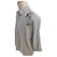 China Embroidery Ladies Cotton Blue And White Striped Blouse for sale