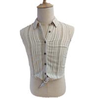 China OEM 80% Viscose 20% Lino Adults Green Striped Blouse for sale