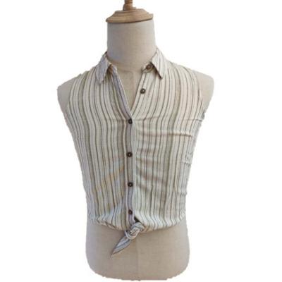 China OEM 80% Viscose 20% Lino Adults Green Striped Blouse for sale