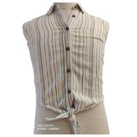 China OEM 80% Viscose 20% Lino Adults Green Striped Blouse for sale