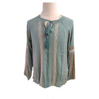 China OEM Female Chiffon O Neck Viscose Embroidery Blouse for sale