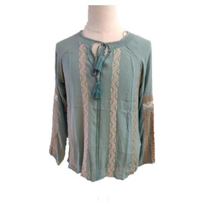China OEM Female Chiffon O Neck Viscose Embroidery Blouse for sale