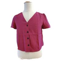 China Lady V Neck Breathable Viscose Short Sleeve Blouse for sale