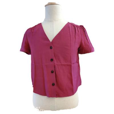China Lady V Neck Breathable Viscose Short Sleeve Blouse for sale