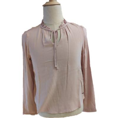 China Summer Long Sleeve Collar Belted Viscose Ruffles Shirt for sale
